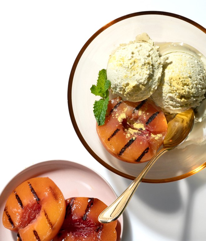 Bee Pollen Ice Cream with Bourbon Vanilla Grilled Peaches | Sous-Vide ...